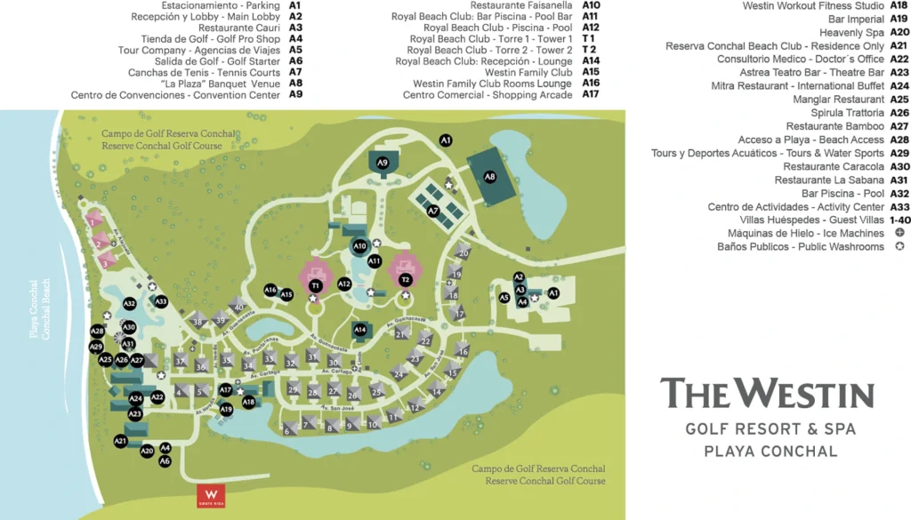 The Westin Reserva Conchal All-Inclusive Golf Resort and Spa Map (Most ...
