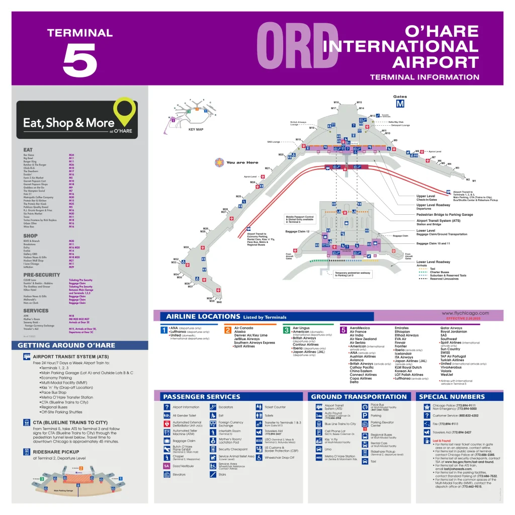 Chicago O'Hare International Airport Terminal 5 Map (Most Up-To-Date ...