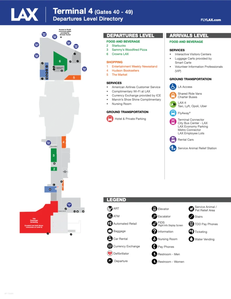 Los Angeles International Airport Terminal 4 Map (Most Up-To-Date ...