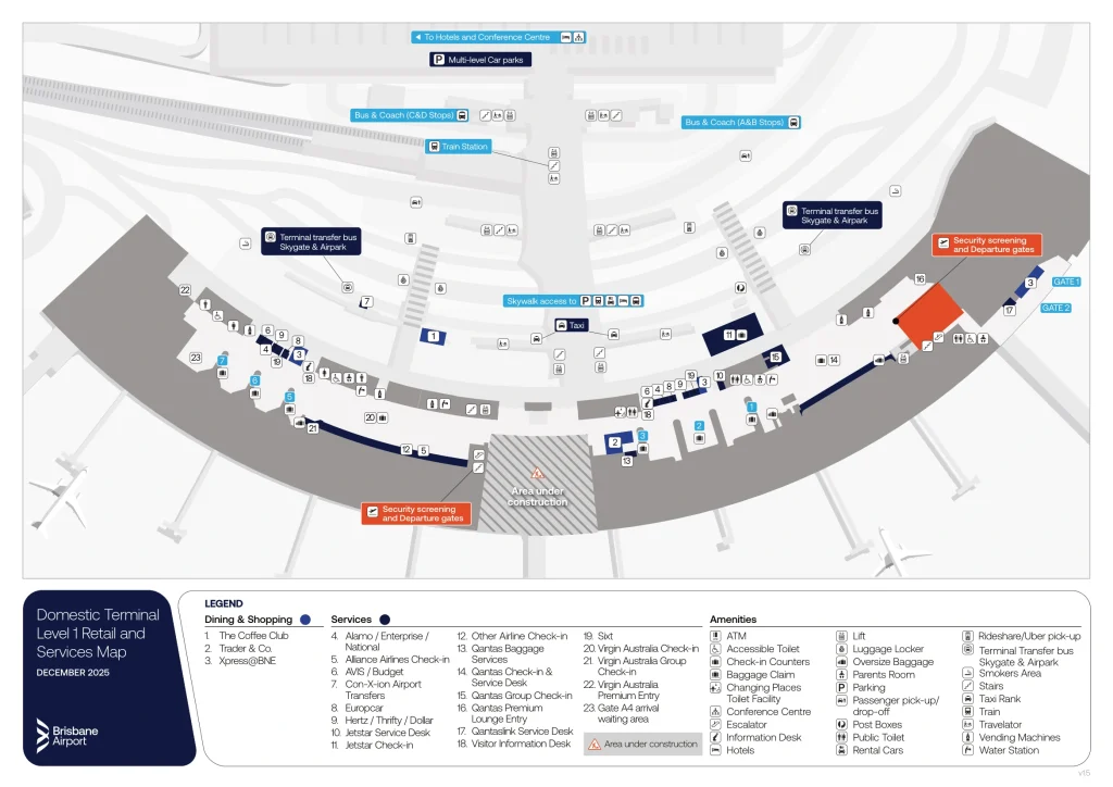 Brisbane International Airport Domestic Terminal Map (Most Up-To-Date ...