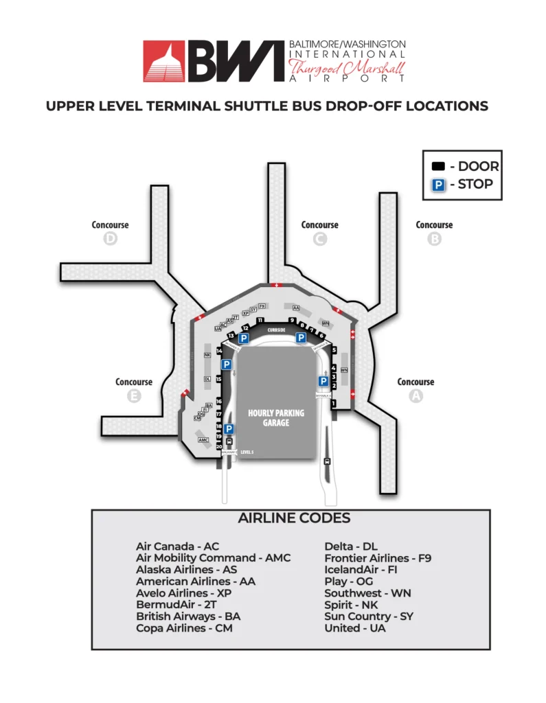Baltimore Washington International Airport Ground Transportation Map ...