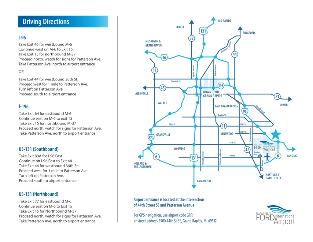 Gerald R Ford International Airport Ground Transportation Map (2025 ...