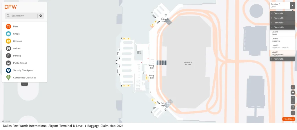 Dallas Fort Worth International Airport Terminal D Map (Most Up-To-Date ...