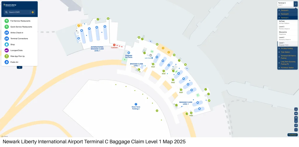 Newark Liberty International Airport Terminal C Map (Most Up-To-Date ...