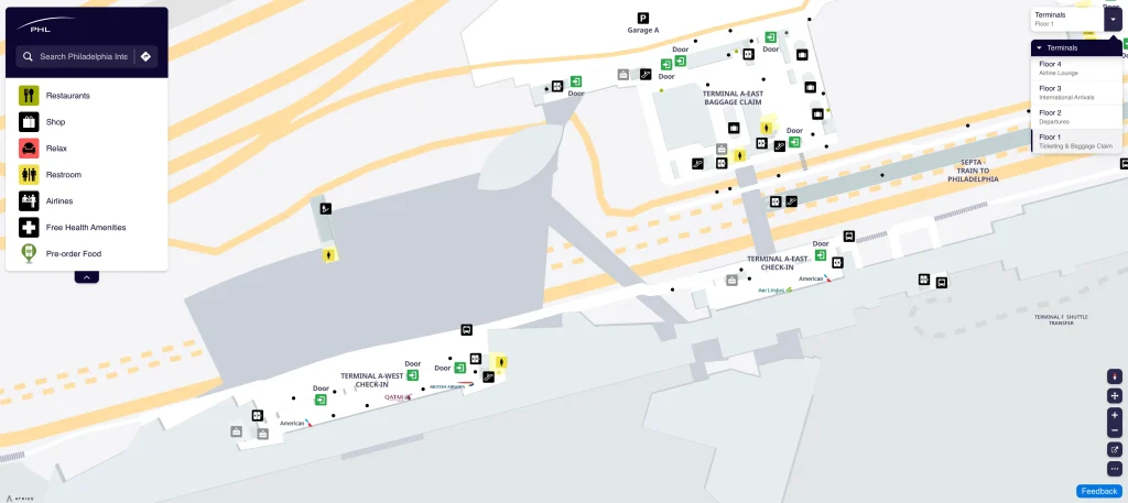 Philadelphia International Airport Terminal A Map (Most Up-To-Date ...