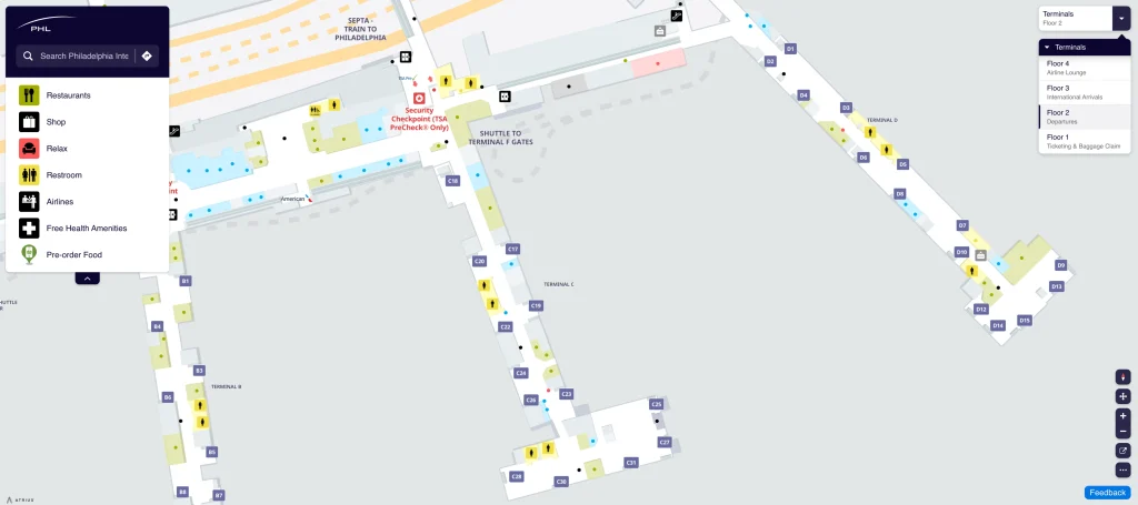 Philadelphia International Airport Terminal C Map (Most Up-To-Date ...