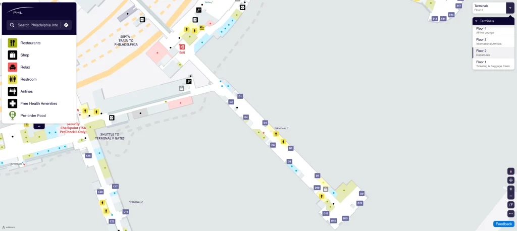 Philadelphia International Airport Terminal D Map (Most Up-To-Date ...