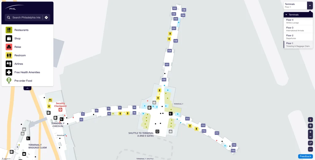 Philadelphia International Airport Terminal F Map (Most Up-To-Date ...