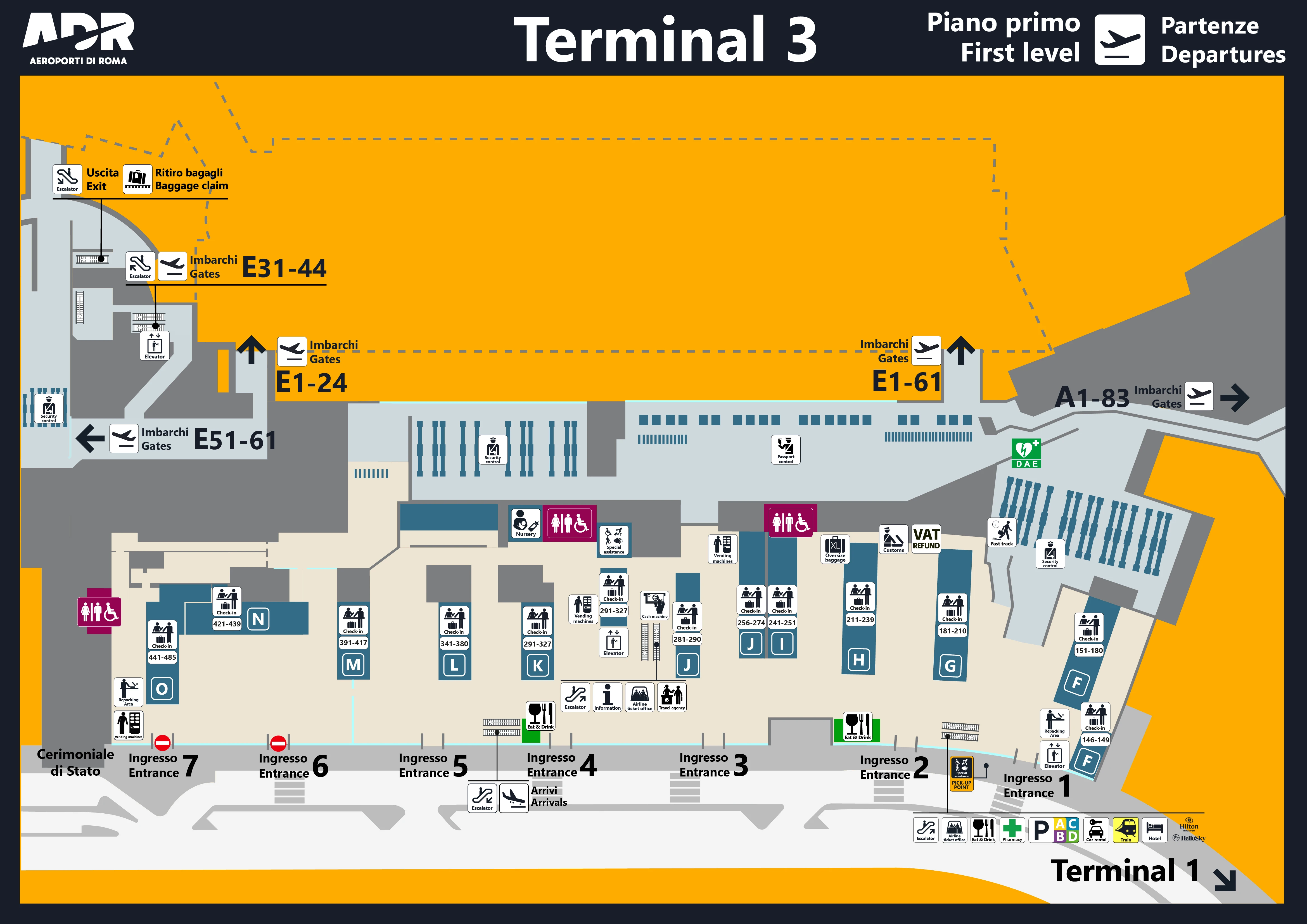Rome–Fiumicino Leonardo da Vinci International Airport Terminal 3 Map ...
