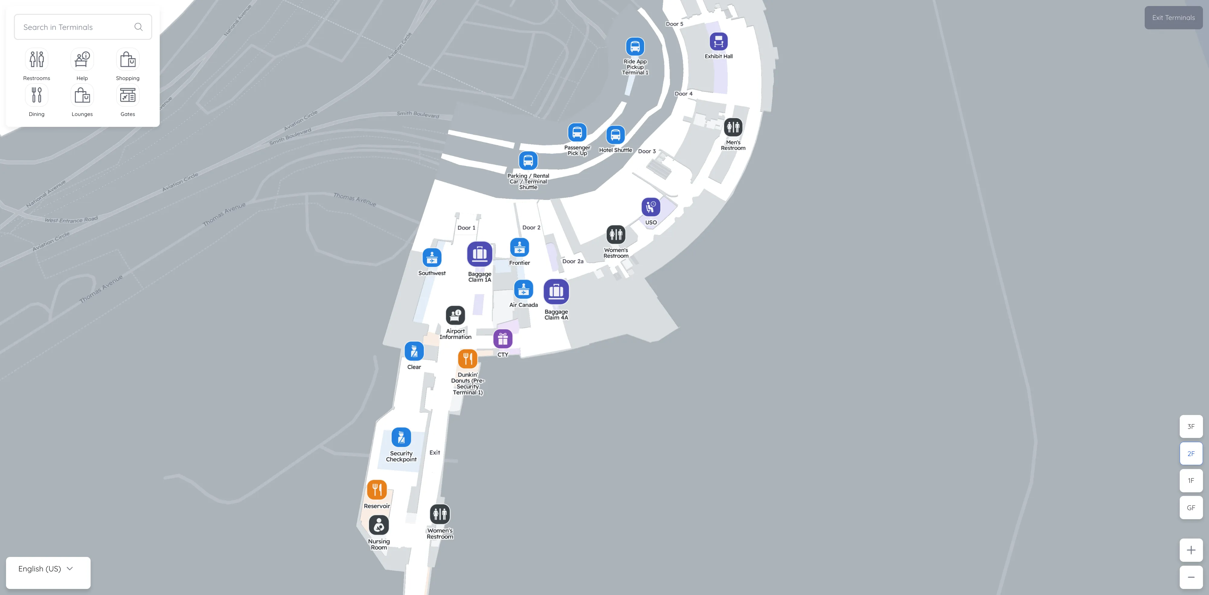 Ronald Reagan Washington National Airport Terminal 1 Map (Most Up-To ...