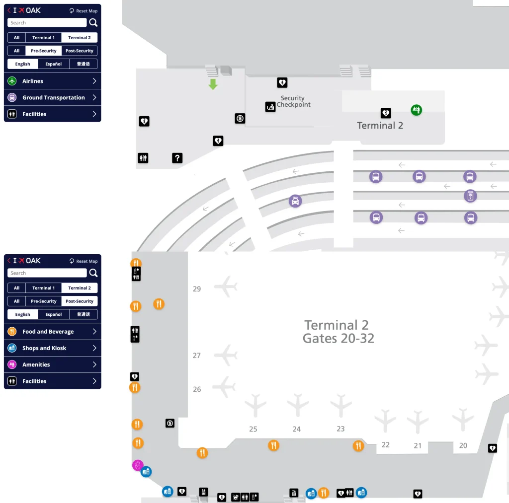 San Francisco Bay Oakland International Airport Terminal 2 Map (Most Up ...