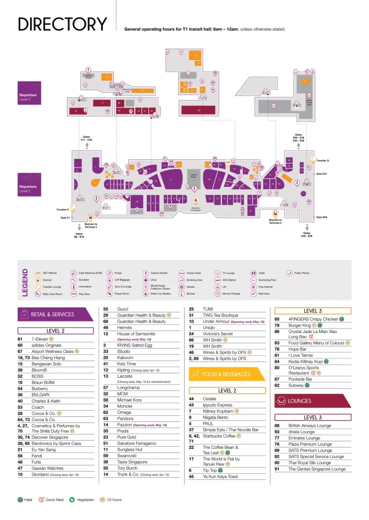 Singapore Changi Airport Terminal 1 Map (Most Up-To-Date) - All Maps