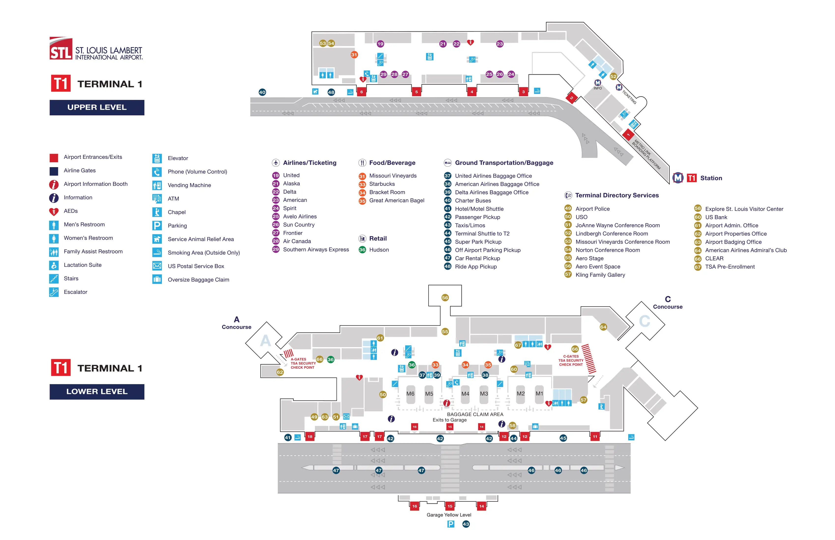St. Louis Lambert International Airport Terminal 1 Map (Most Up-To-Date ...